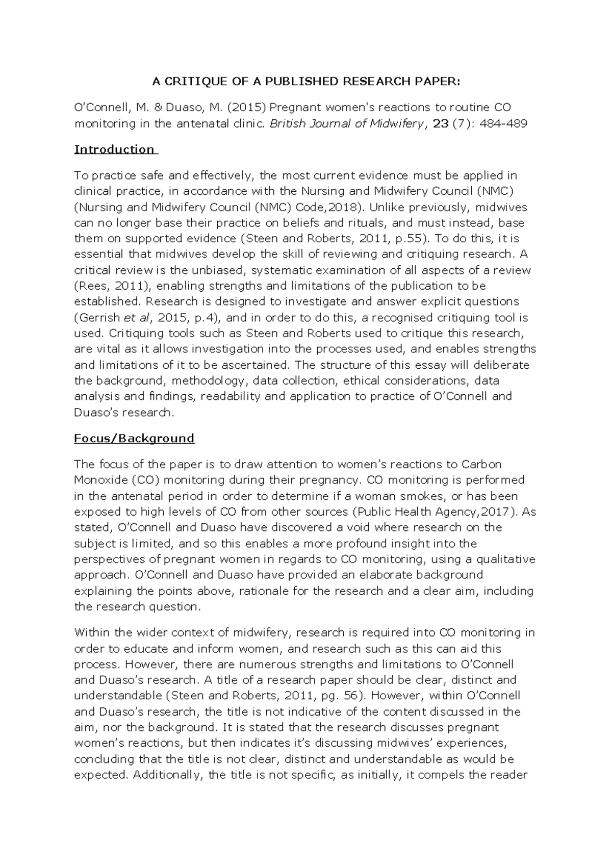 A Critique OF A Published Research Paper - A CRITIQUE OF A PUBLISHED ...