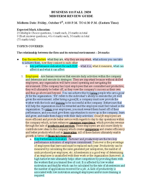 BU 111 Midterm Review - Summary Understanding Bus. Environment - BU 111 Midterm Review !F24 ...
