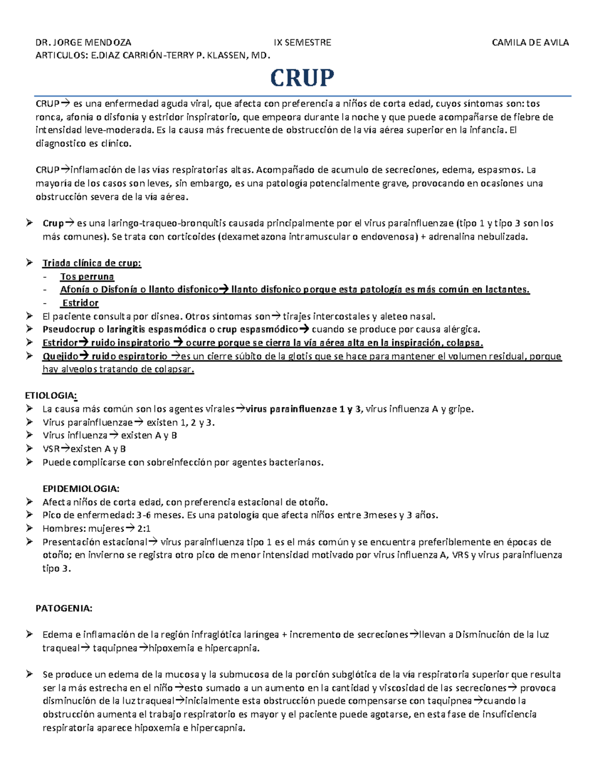 CRUP (PPI) - DR. JORGE MENDOZA - ARTICULOS: E CARRIÓN-TERRY P. KLASSEN ...