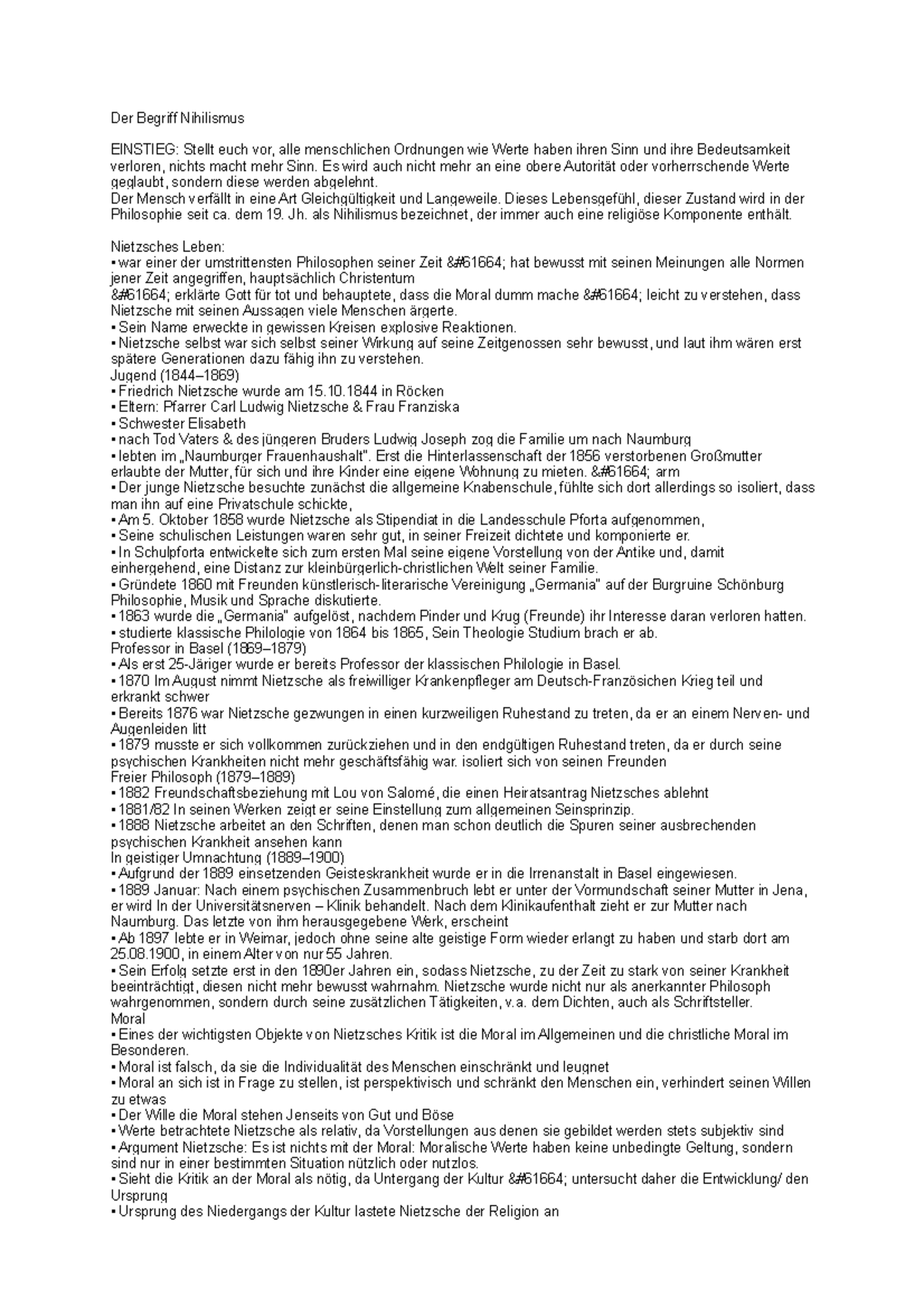 Der Begriff Nihilismus - Der Begriff Nihilismus EINSTIEG: Stellt euch ...