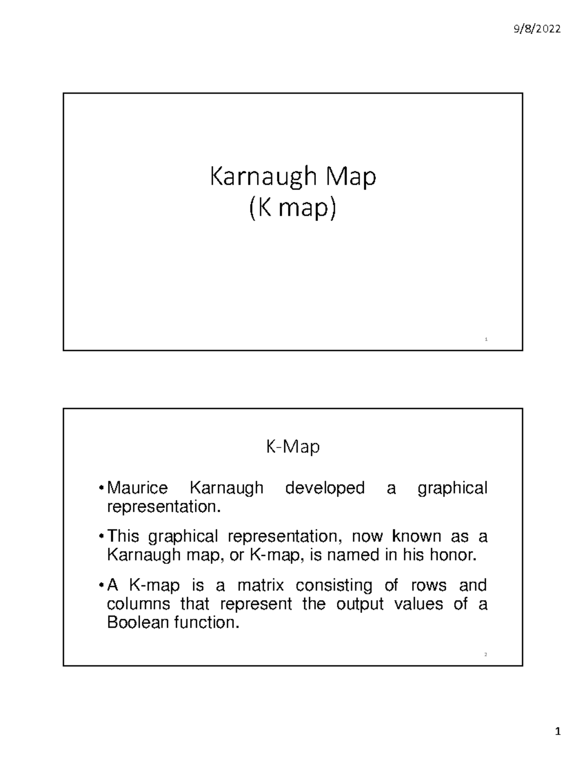 K map - N/A - Karnaugh Map (K map) 1 K-Map Maurice Karnaugh developed a ...