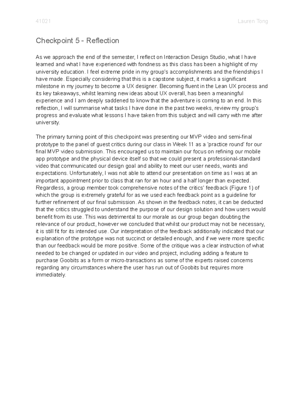 Checkpoint 5 - Reflection - 41021 - Studocu