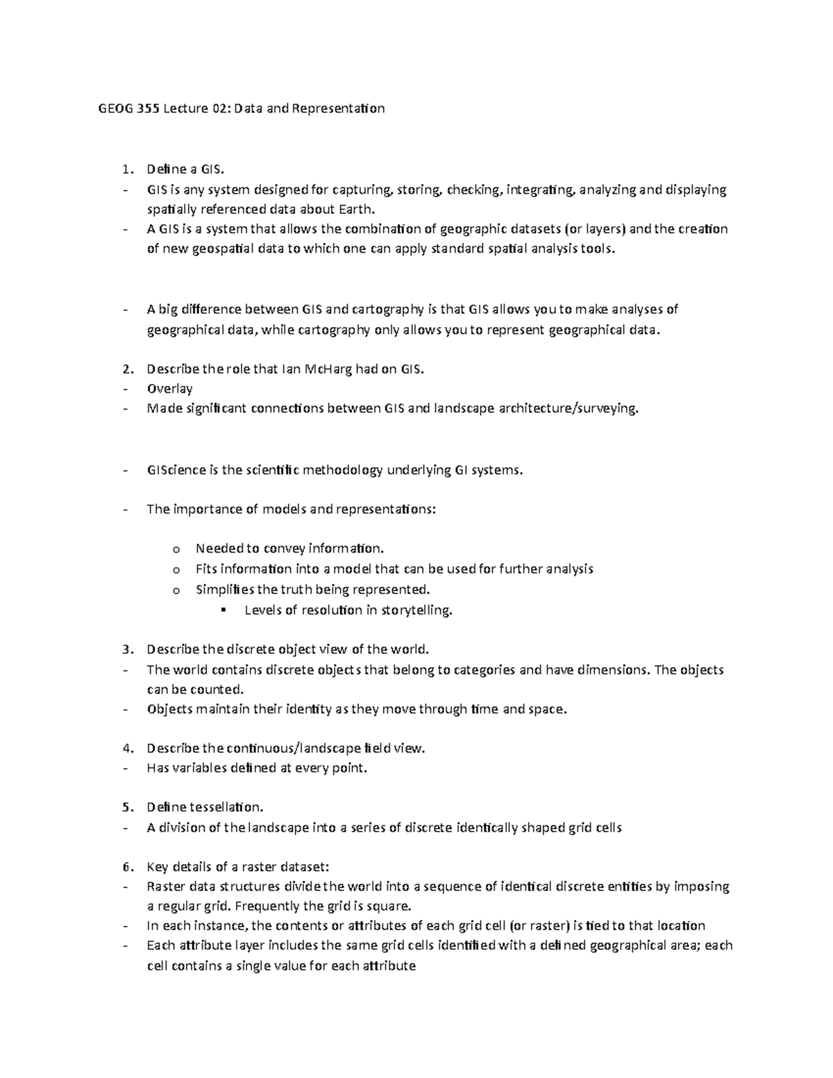 GEOG 355 Lecture 02 - Geographical information science - GEOG 355 Lecture 02: Data and - Studocu