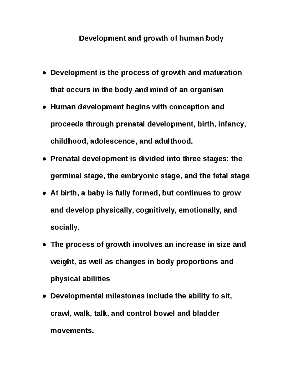 Development and growth of human body - Google Docs - Development and ...