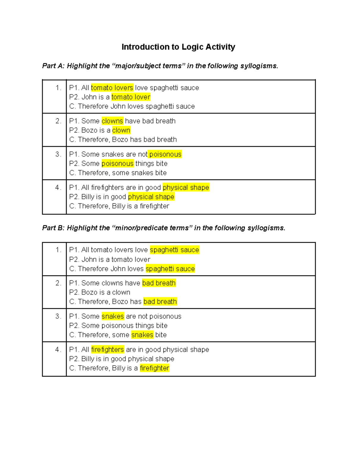Copy of Introduction to Logic Activity Answer KEY - Introduction to ...