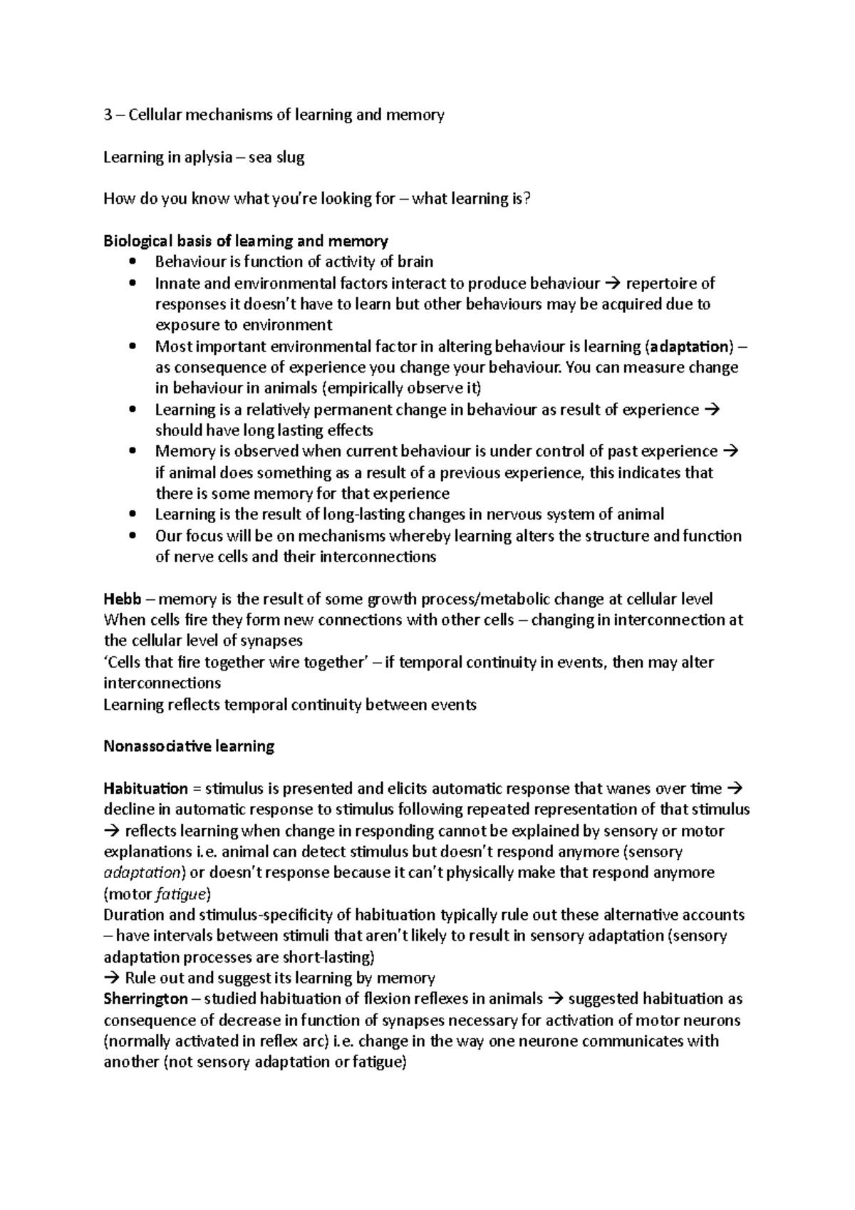 3 – Cellular mechanisms of learning and memory - 3 – Cellular mechanisms of learning and memory ...