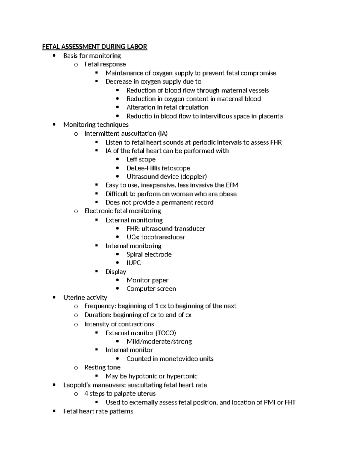 Fetal Assessment During Labor - FETAL ASSESSMENT DURING LABOR Basis for ...