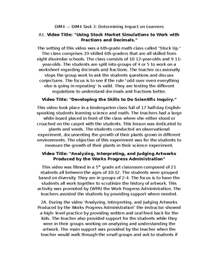 DIM4 - PASSED - DIM4 — DIM4 TASK 1: ASSESSMENT PLANNING A. Students ...