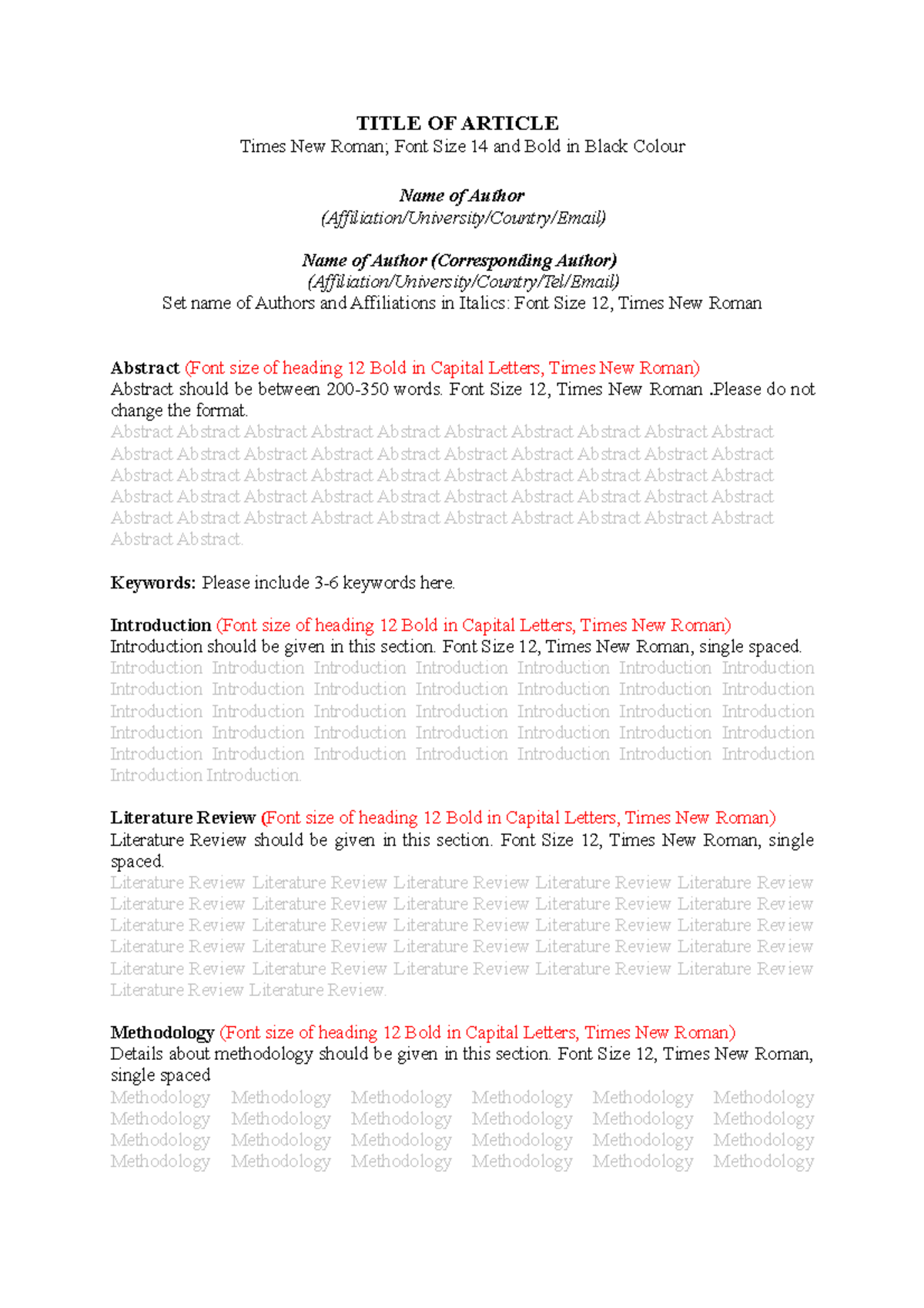 Article font template v - TITLE OF ARTICLE Times New Roman; Font Size ...