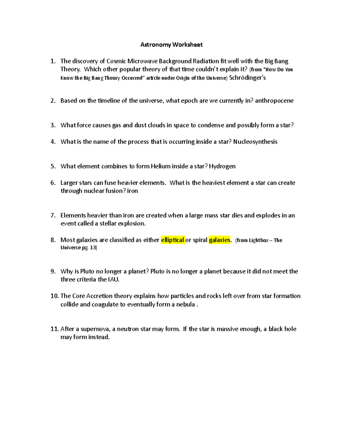 Astronomy Worksheet - Astronomy Worksheet The discovery of Cosmic ...