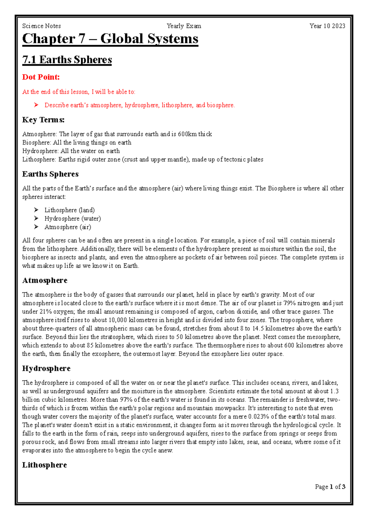 Science Notes - Chatper Seven Global Systems - Science Notes Yearly ...