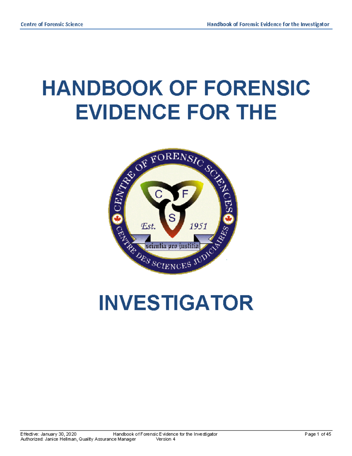 Handbook of Forensic Evidence for the Investigator - - Studocu