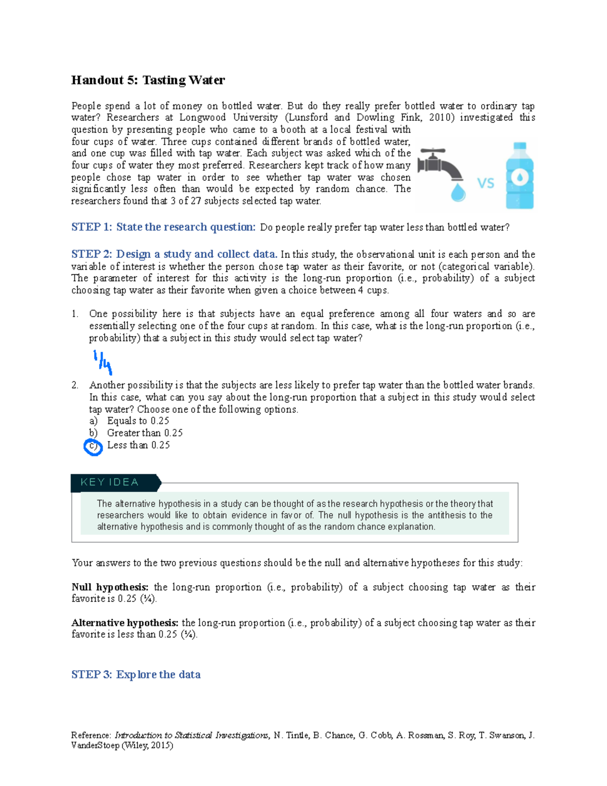 HO 5 - Tasting Water - Stats 218 Handout 5 - Handout 5: Tasting Water ...