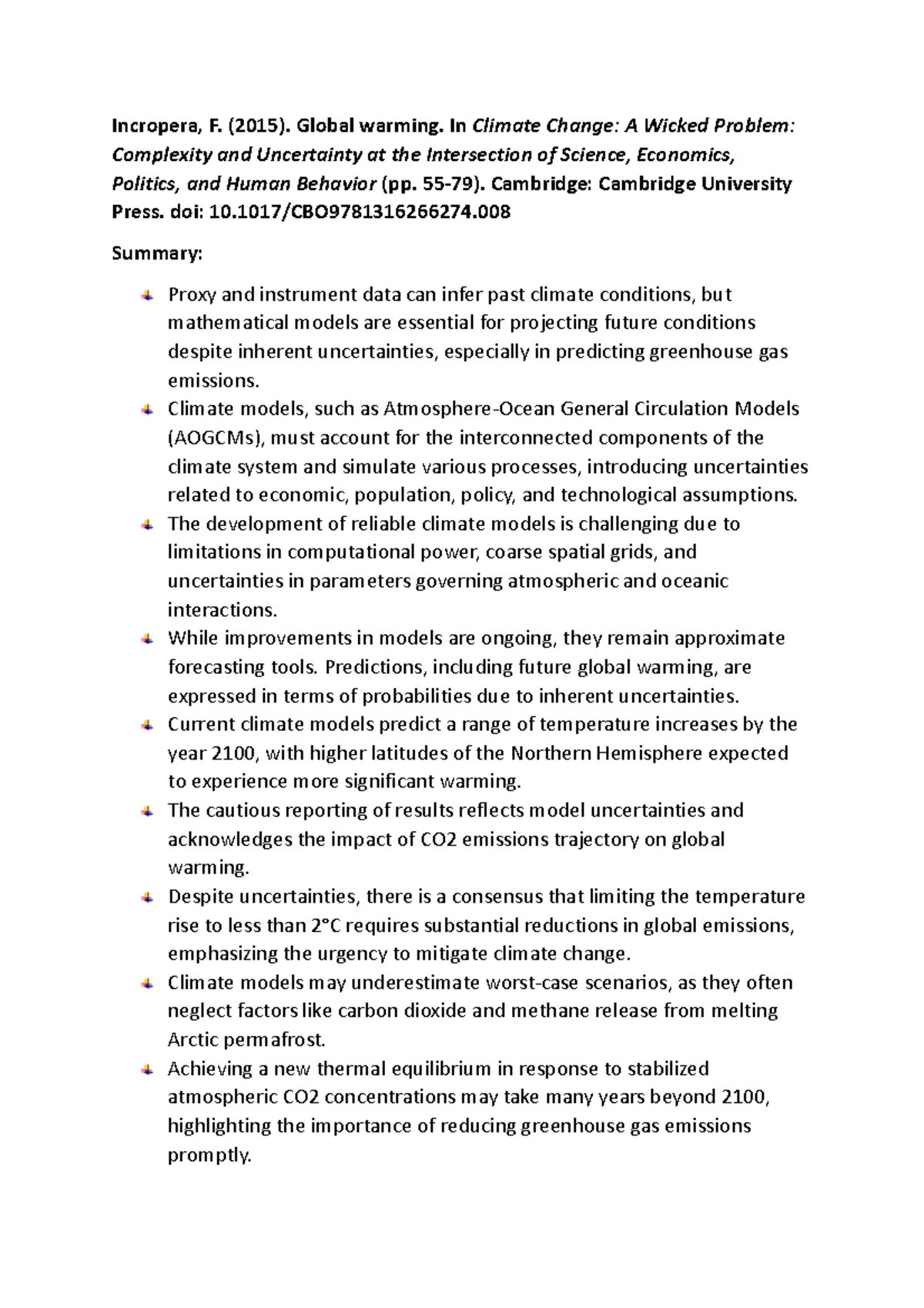 Climate modelling reading 2 finished - Incropera, F. (2015). Global ...