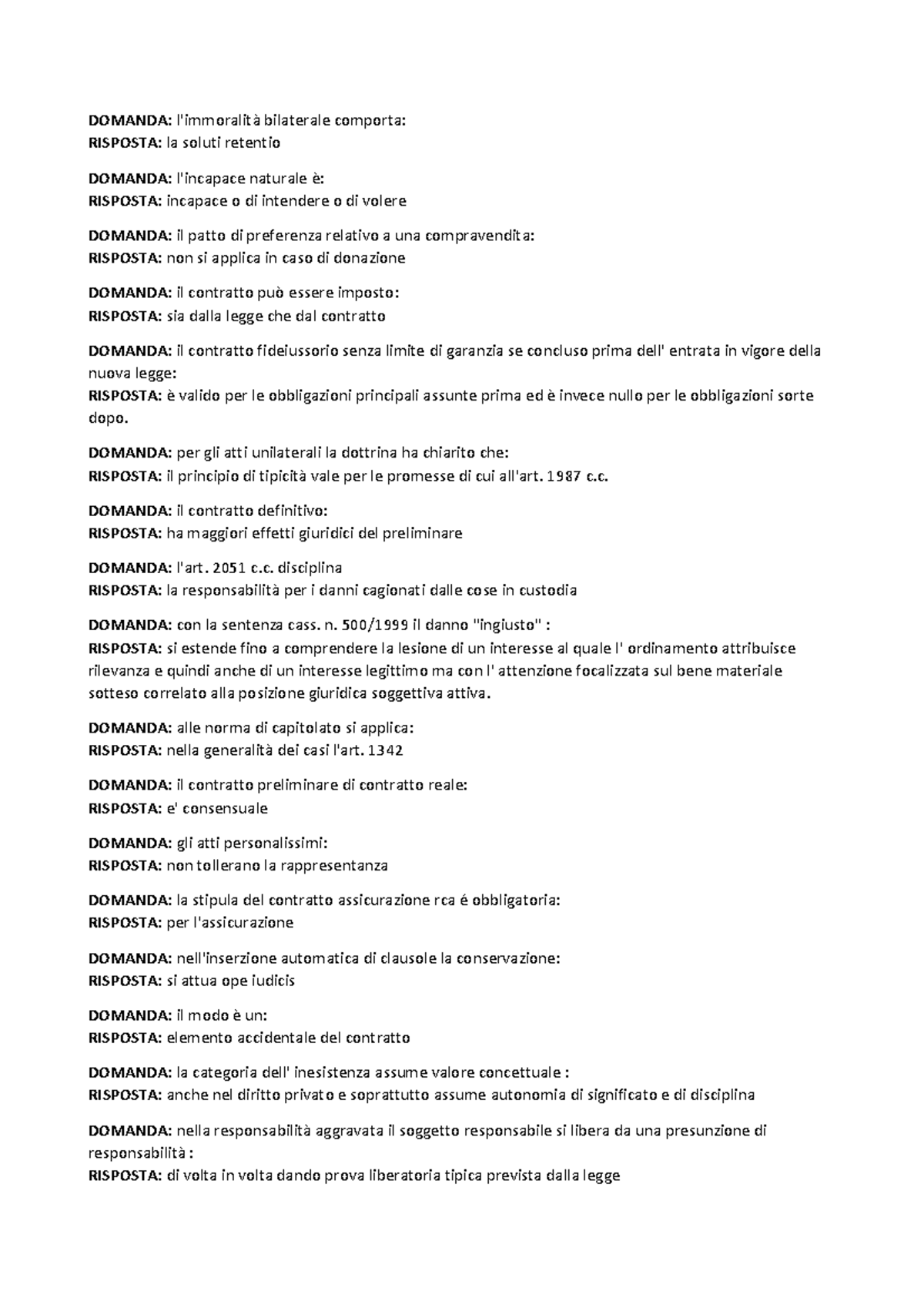 Q&A diritto privato pdf - Warning: TT: undefined function: 32 DOMANDA: l'immoralità bilaterale ...