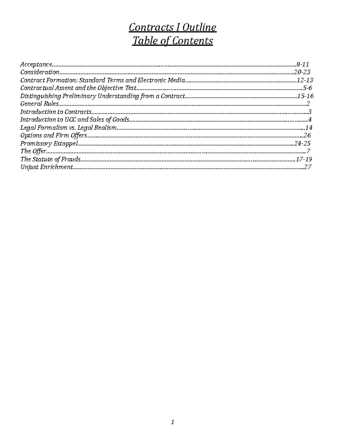 Contracts I Outline - Contracts I Outline - Studocu
