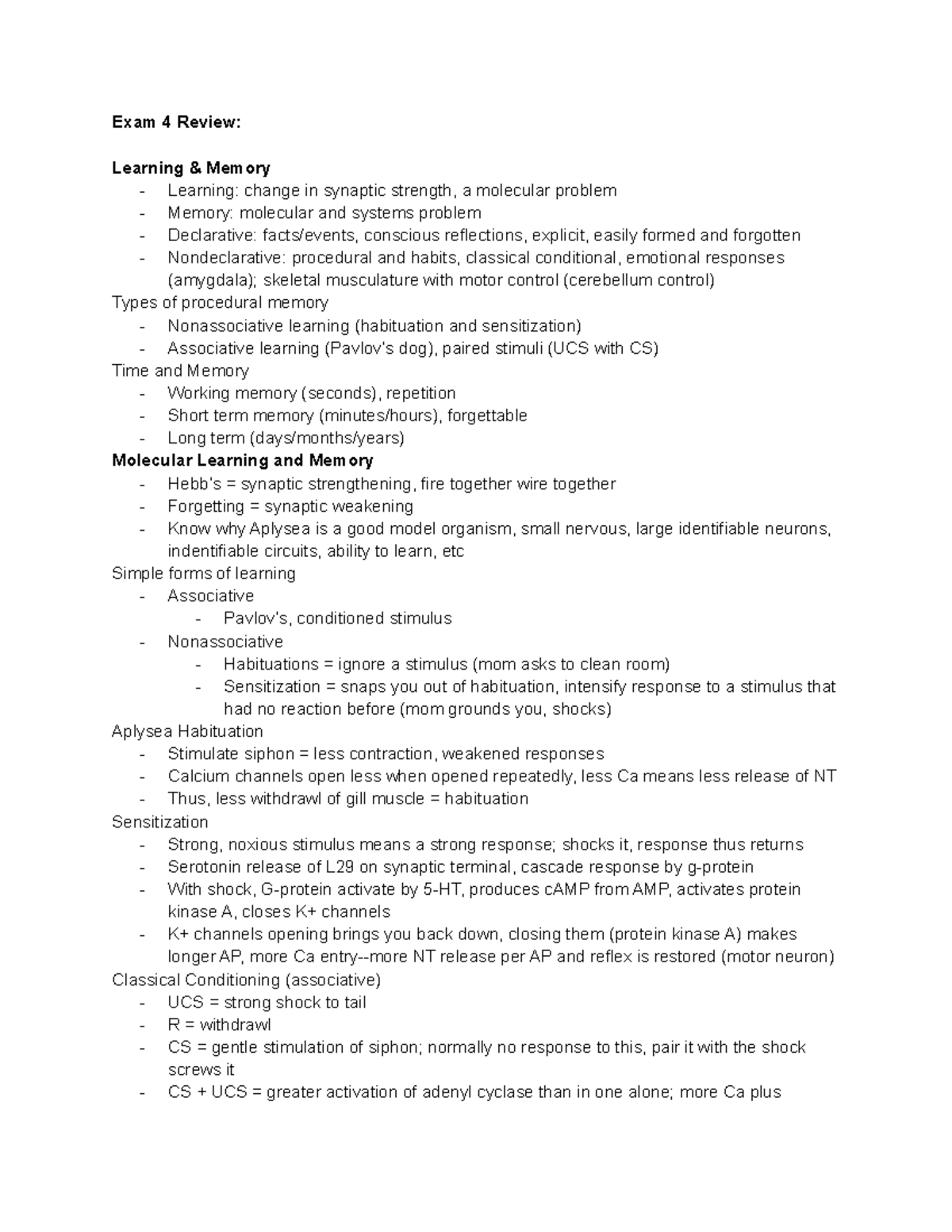 Neuro Final Review - Lecture notes All Lectures - Exam 4 Review ...