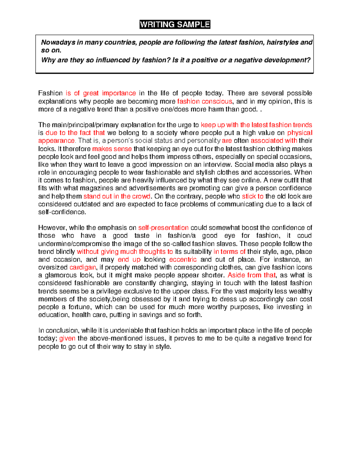 Fashion - sample - IELTS practice from several sources - WRITING SAMPLE ...