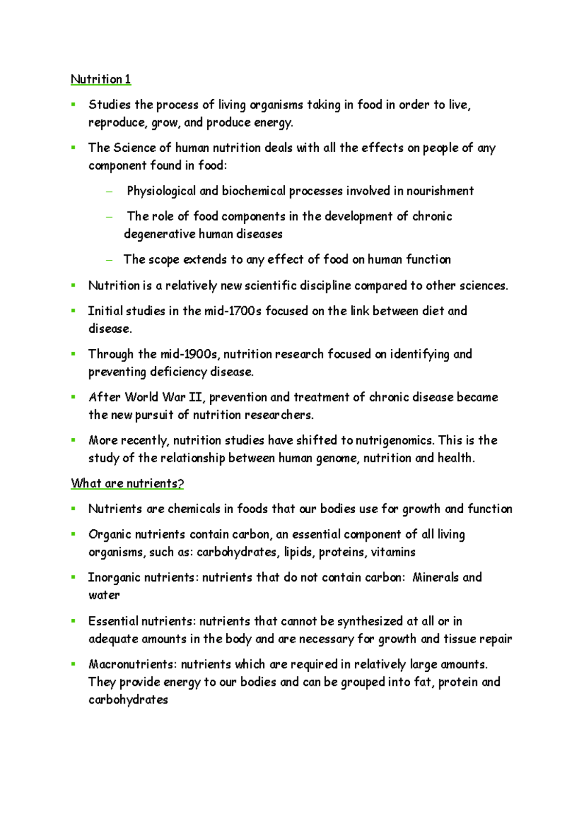 Nutrition 1 - Nutrition 1 Studies the process of living organisms ...