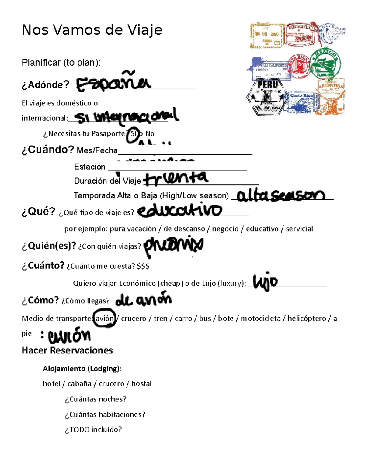 Planning a Trip SP2 L5 - Nos Vamos de Viaje Planificar (to plan ...