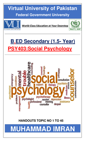 PSY403 Assignment Solution - Social Psychology-PSY Assignment No. 01 (Fall 2023) Marks: 20 Name ...