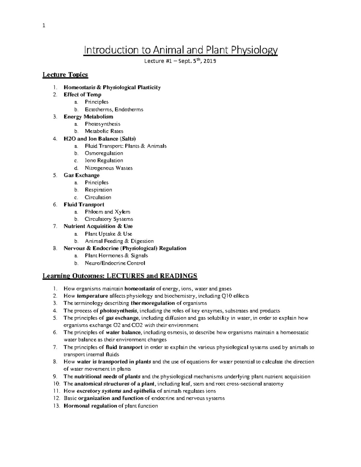 Lecture 1 - Sept5 - Intro to animal and plant physiology - Warning: TT: undefined function: 32 ...