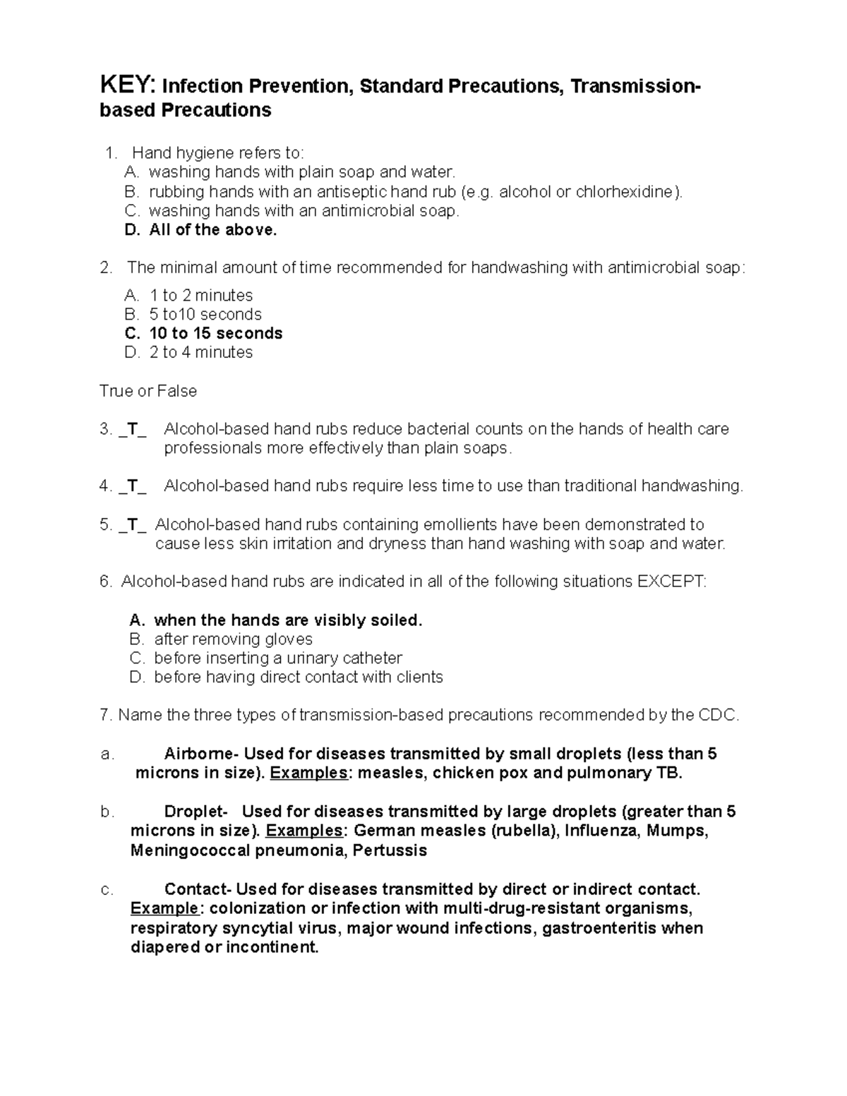 Infection Prevention in caring for a patient - KEY: Infection ...
