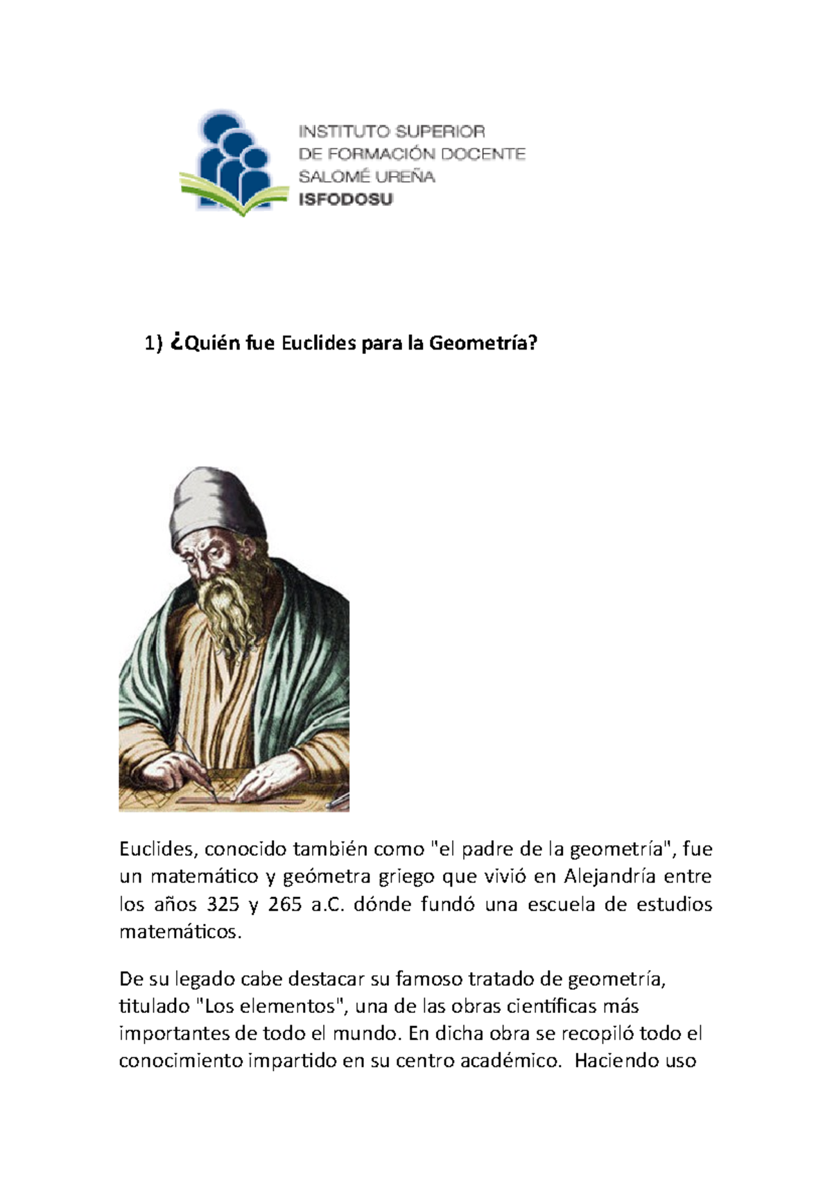 ¿Quién fue Euclides para la Geometría - 1) ¿Quién fue Euclides para la ...