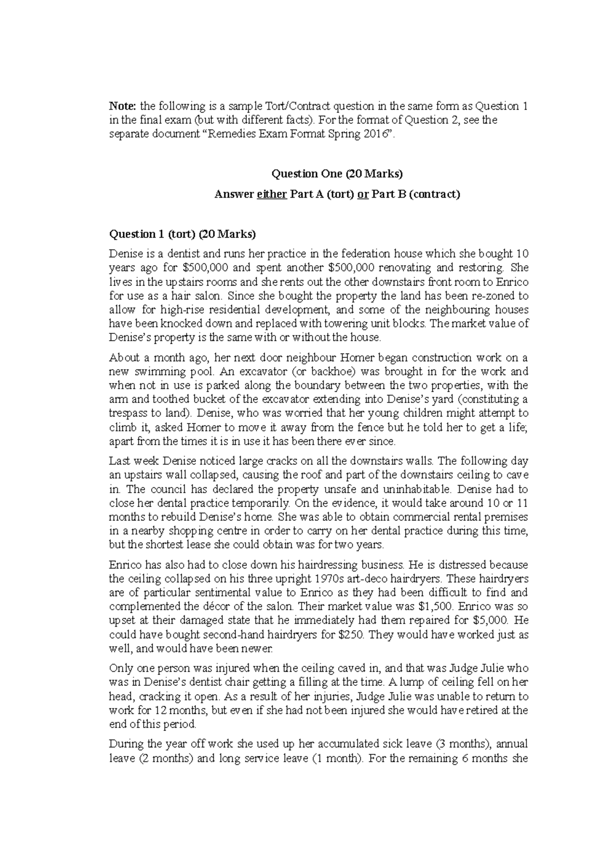 Sample Exam Question 1 Tort Contract 1 Note The Following Is A sample-exam-question-1-tort-contract-1-note-the-following-is-a