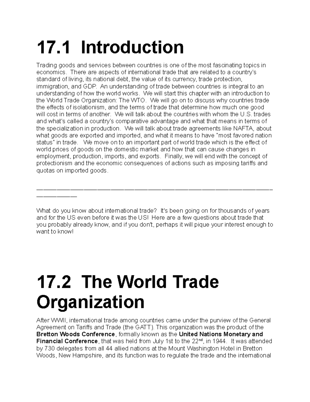 17 - book notes - 17 Introduction Trading goods and services between ...