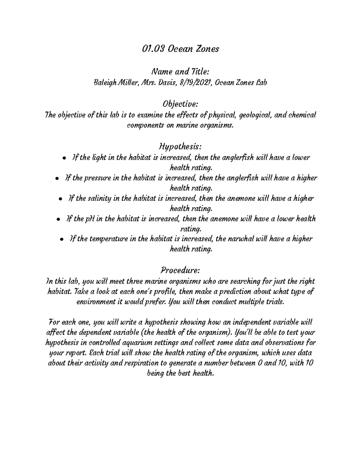 01.03 Ocean Zones, climate, and water cycle - 01 Ocean Zones Name and ...