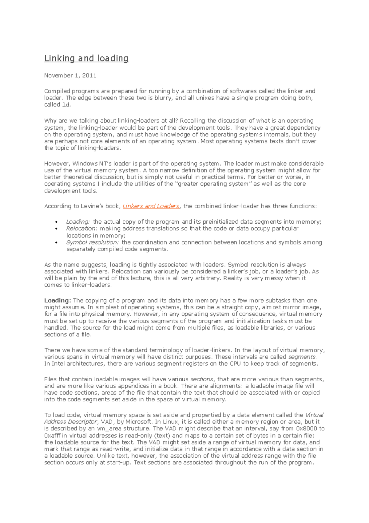 Linking and loading - notes - Linking and loading November 1, 2011 ...