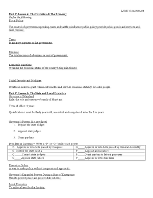 Unit V, Lessons 4 & 6 Handout - L/S/N Government Unit V, Lesson 4: The ...