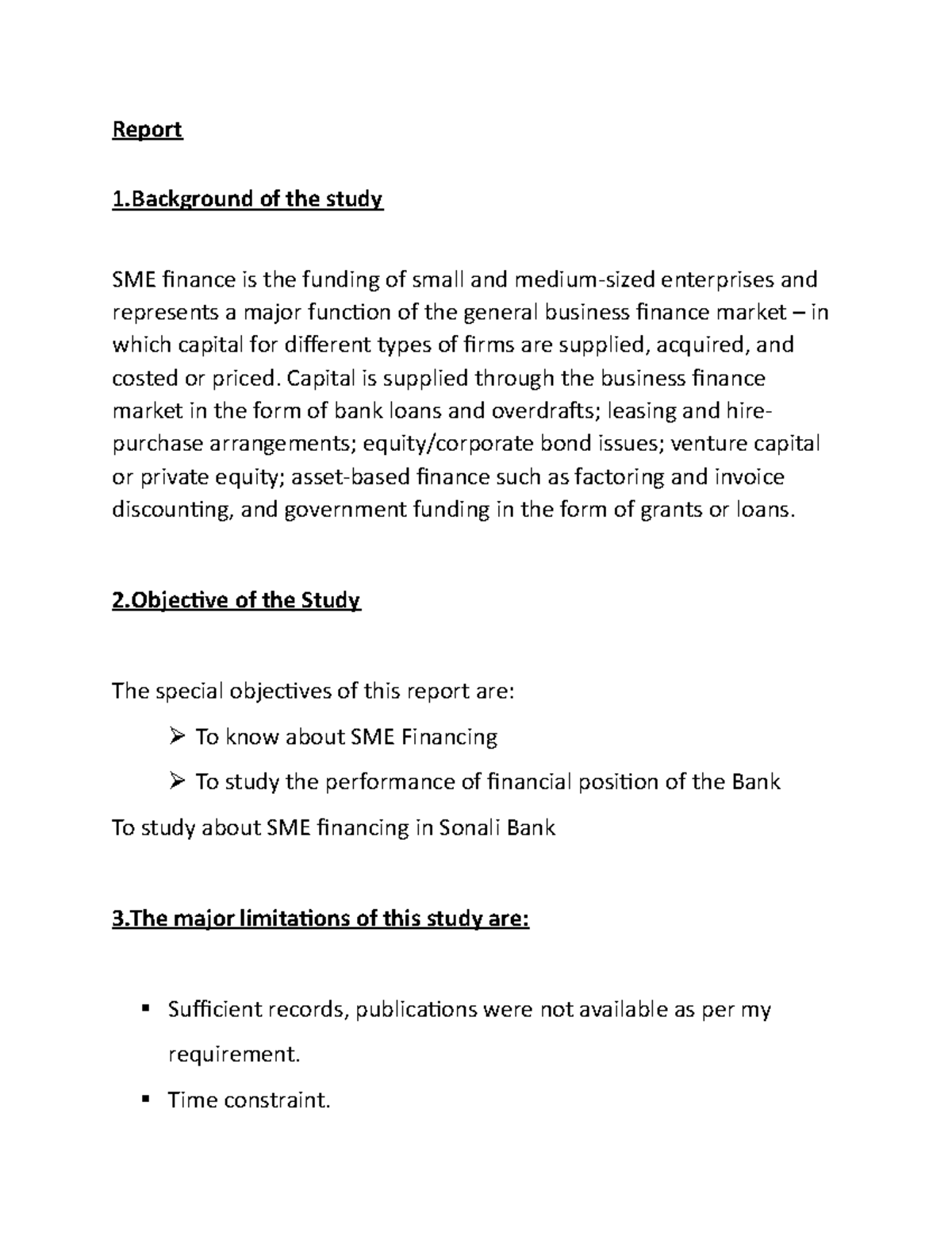 Statistic Report - Report 1 of the study SME finance is the funding of ...