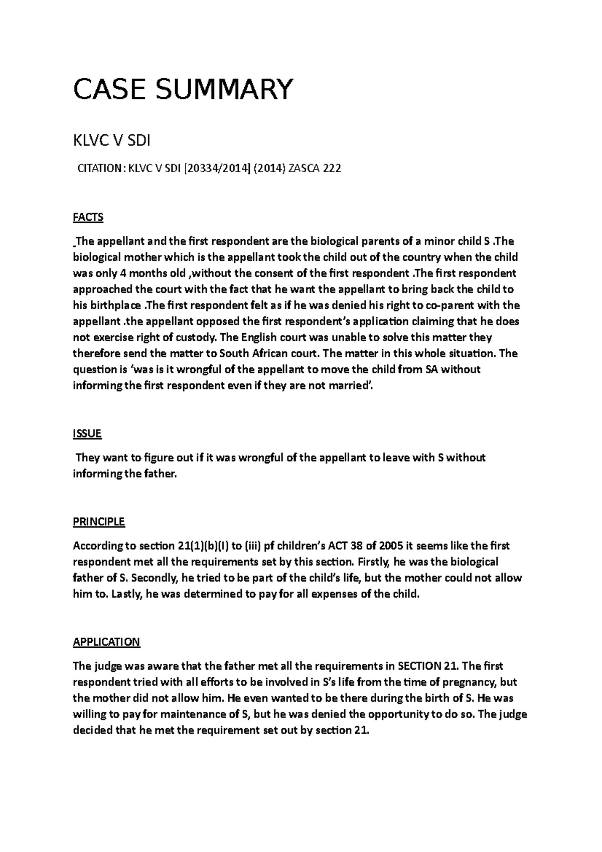 CASE Summary of the KLVC V SDI case - CASE SUMMARY KLVC V SDI CITATION ...