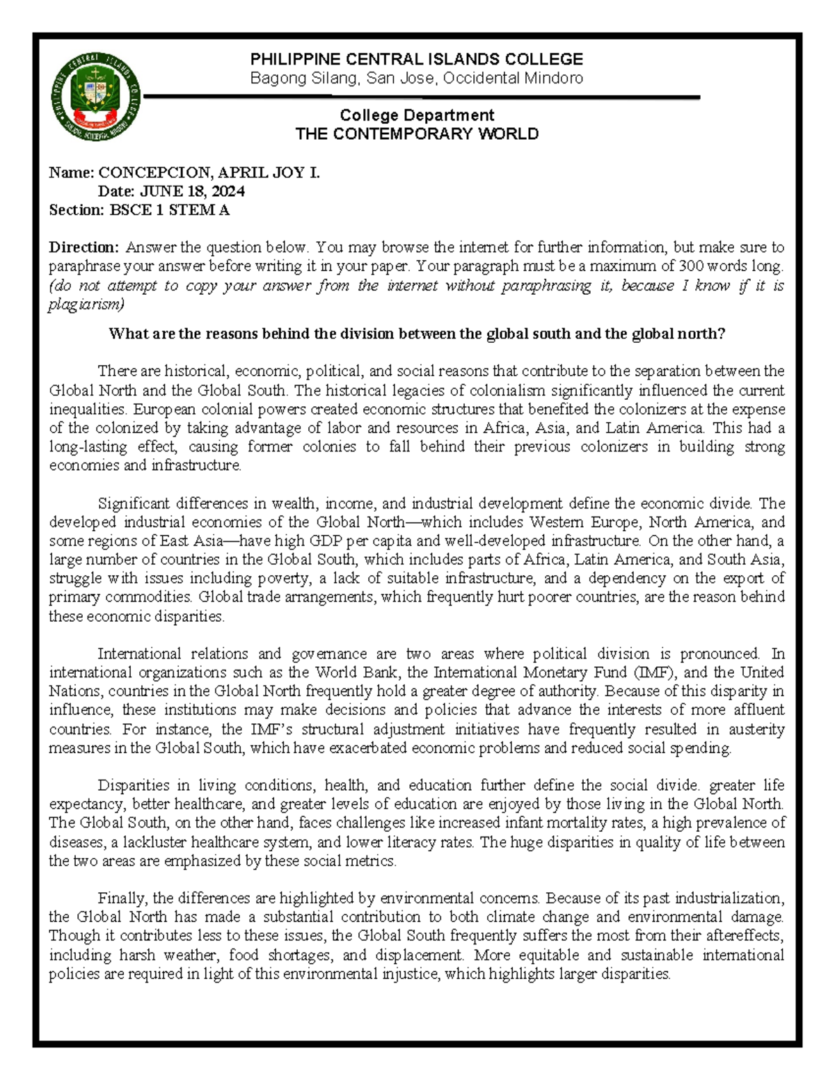 Activity 2.2 - Contemporary - PHILIPPINE CENTRAL ISLANDS COLLEGE Bagong ...