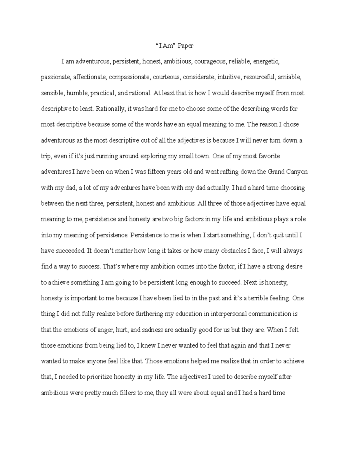 “I Am” Paper - At least that is how I would describe myself from most ...