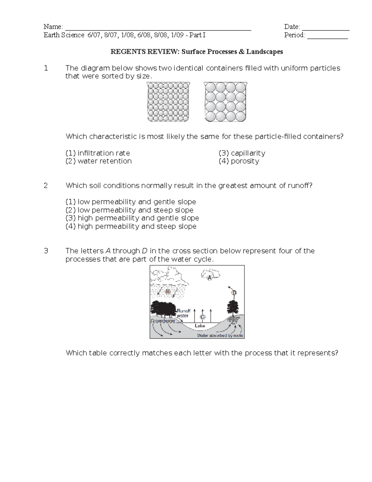 10 Regents Review Surface Processes Landscapes - Name: - Studocu
