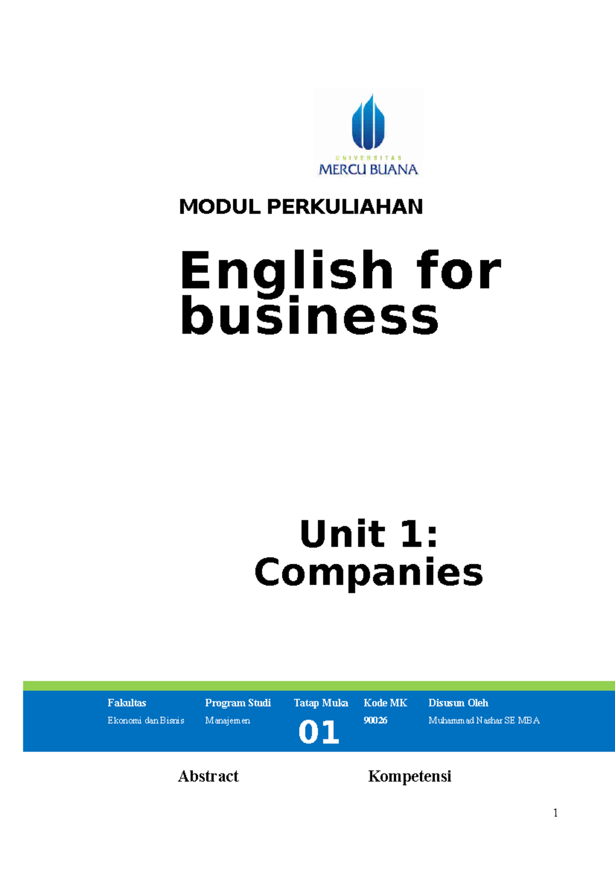 Quiz 1 English for Bussiness - MODUL PERKULIAHAN English for business ...