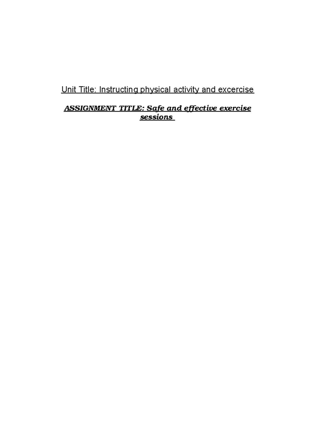 Instructing physical activity and exercise - Unit Title: Instructing ...