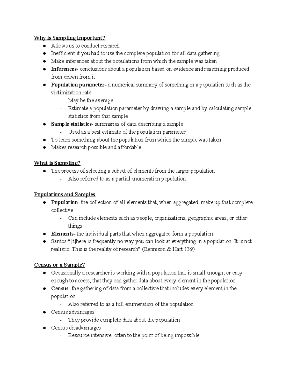 CJ 425 Research Methods Chapter 5 Notes - Why is Sampling Important ...
