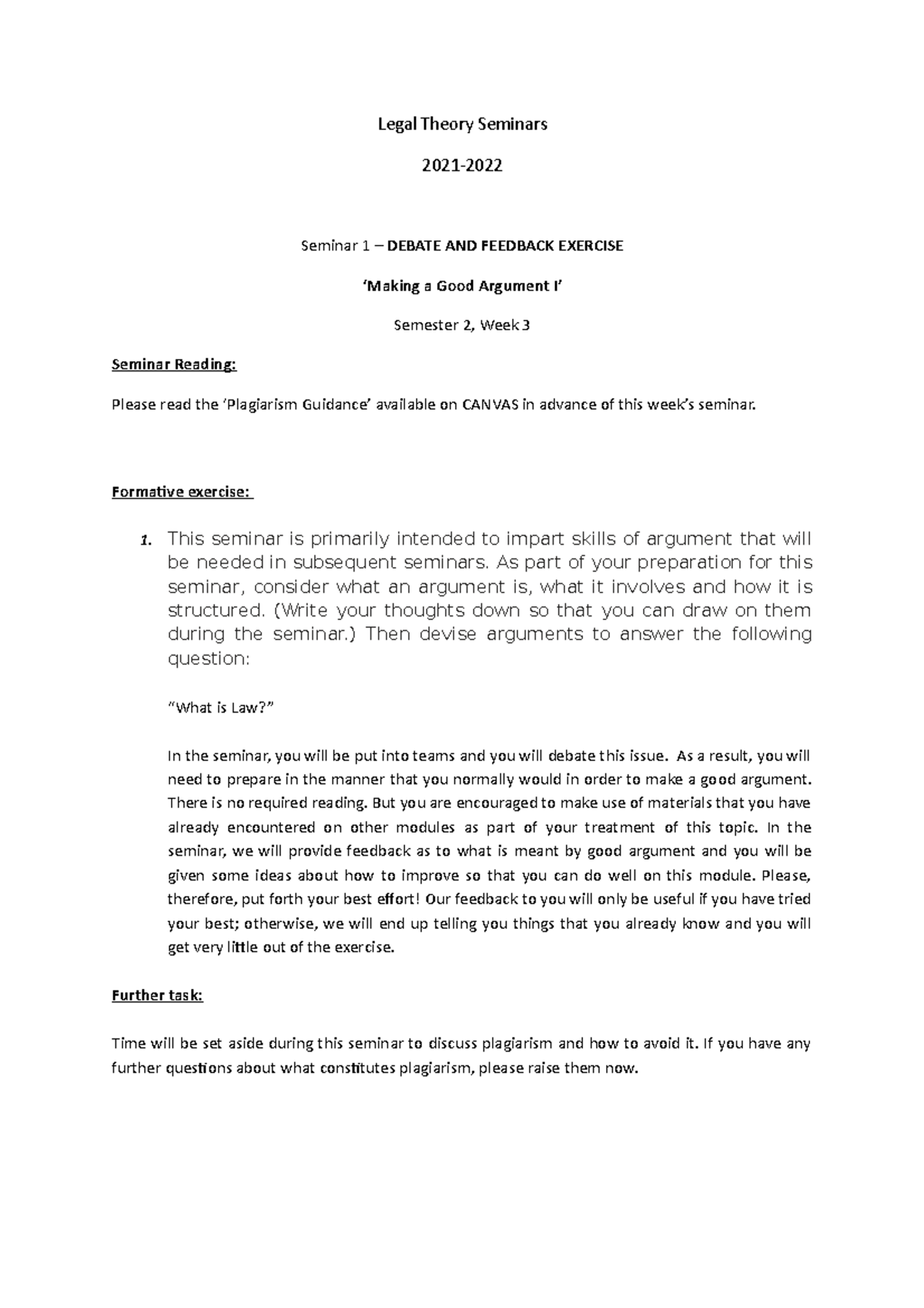 Legal Theory Seminar 1 Argument Formative Exercise - Legal Theory ...