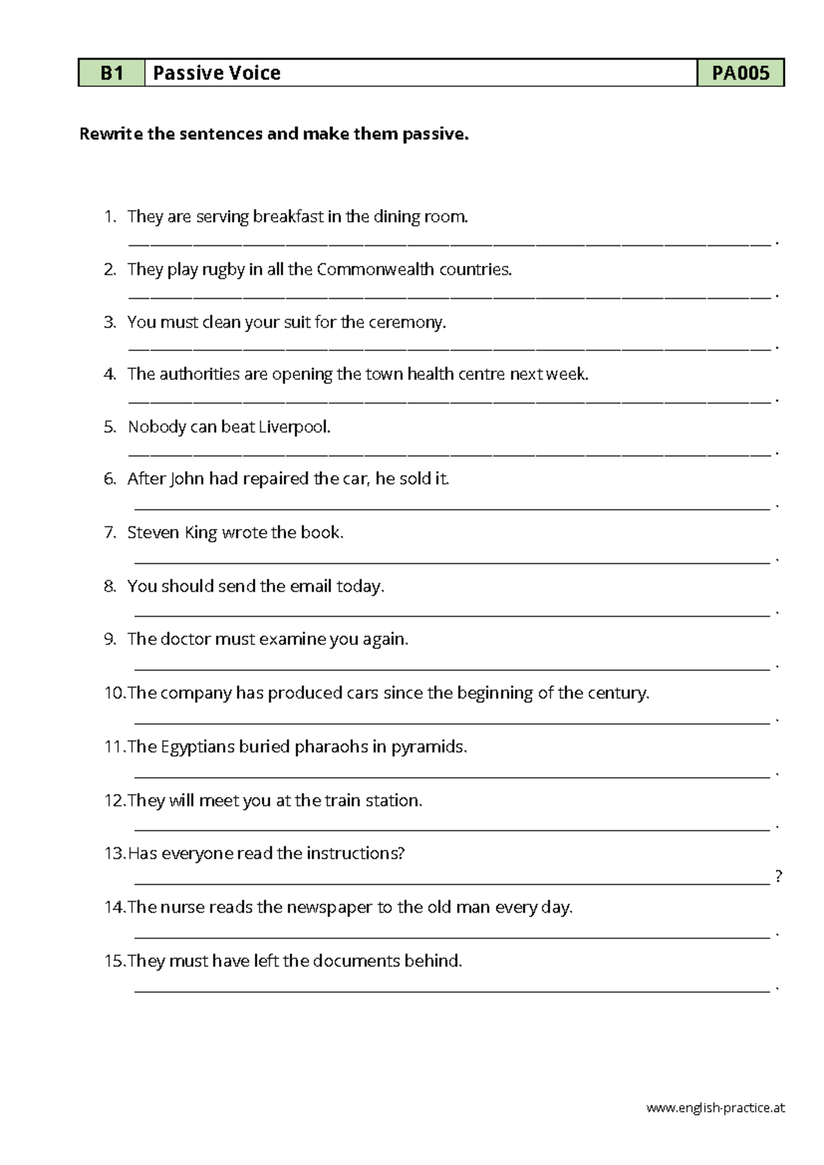 Passive Voice - PDF Grammar Worksheet - 3 - english-practice B1 Passive ...