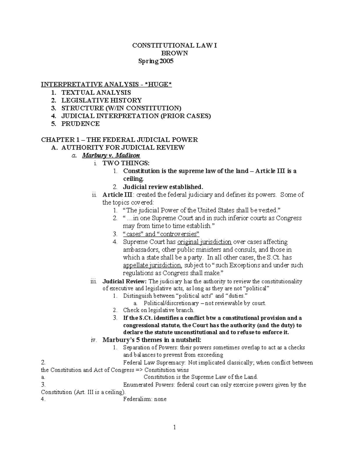 107126523 Chemerinsky Conlaw 1 Outline - CONSTITUTIONAL LAW I BROWN ...