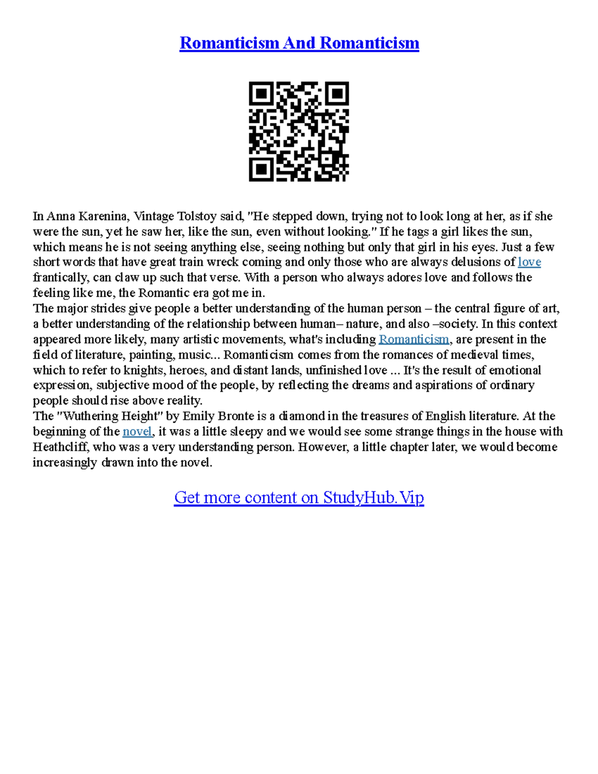 Romanticism Essays - Romanticism And Romanticism In Anna Karenina ...