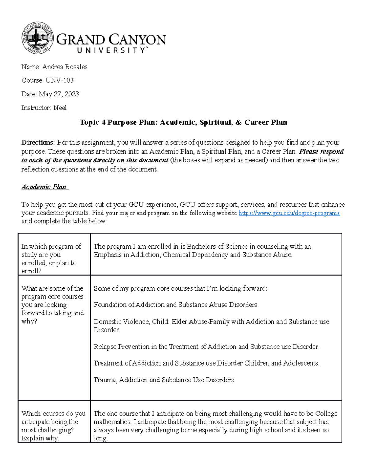 Purpose Plan Online - Name: Andrea Rosales Course: UNV- Date: May 27 ...