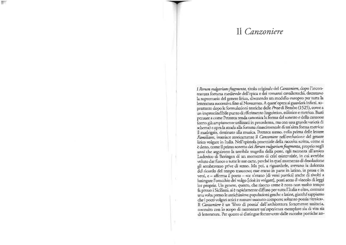 Canzoniere Petrarca - Letteratura italiana - Studocu