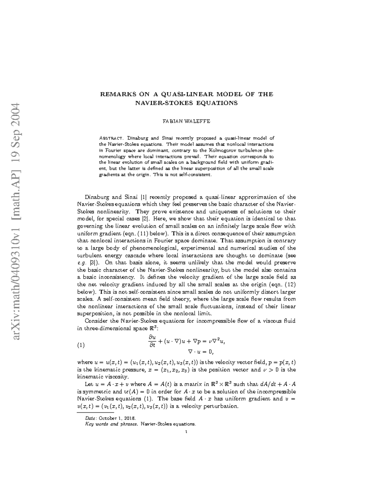 0409310 - Cours - arXiv:math/0409310v1 [math] 19 Sep 2004 REMARKS ON A ...