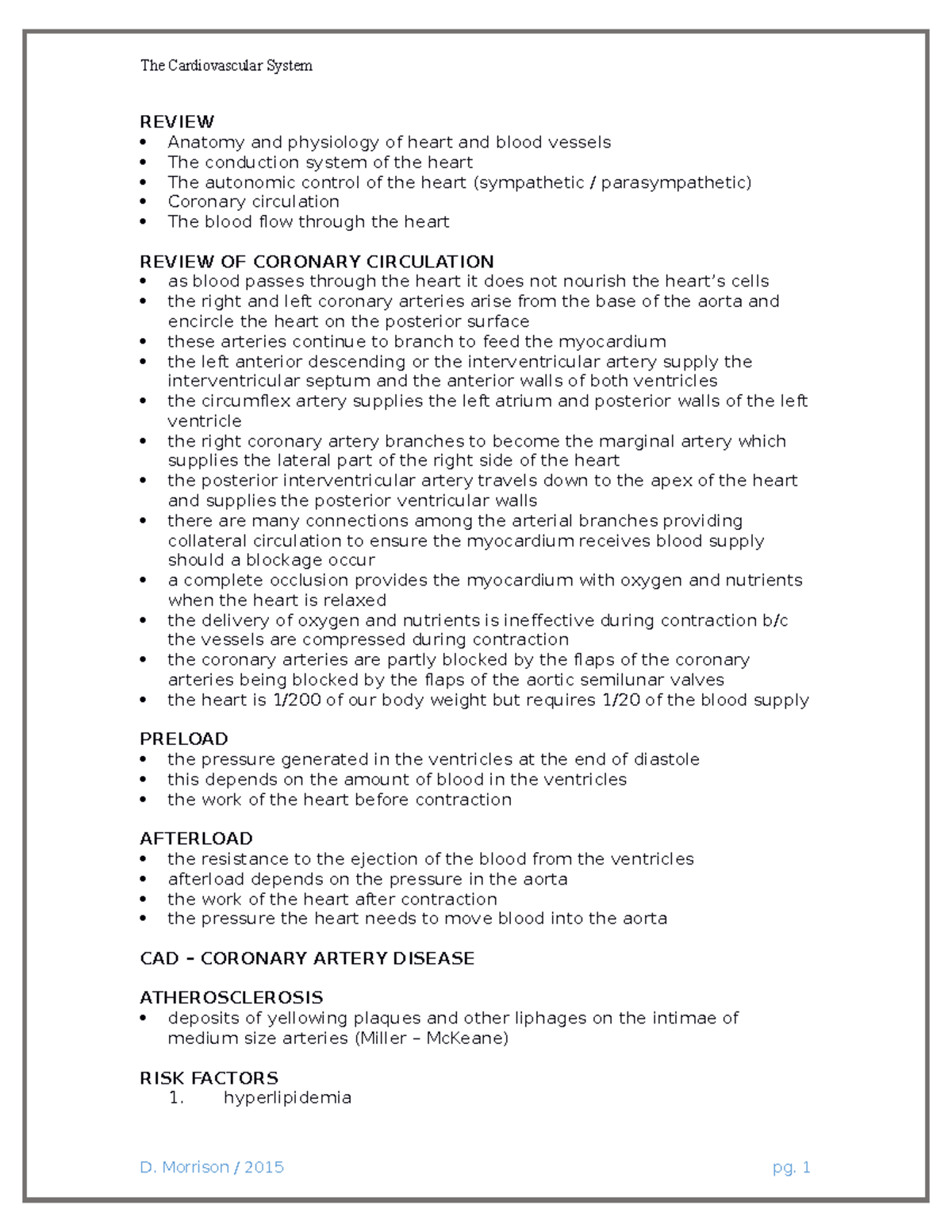 Cardiovascular course notes - REVIEW Anatomy and physiology of heart ...