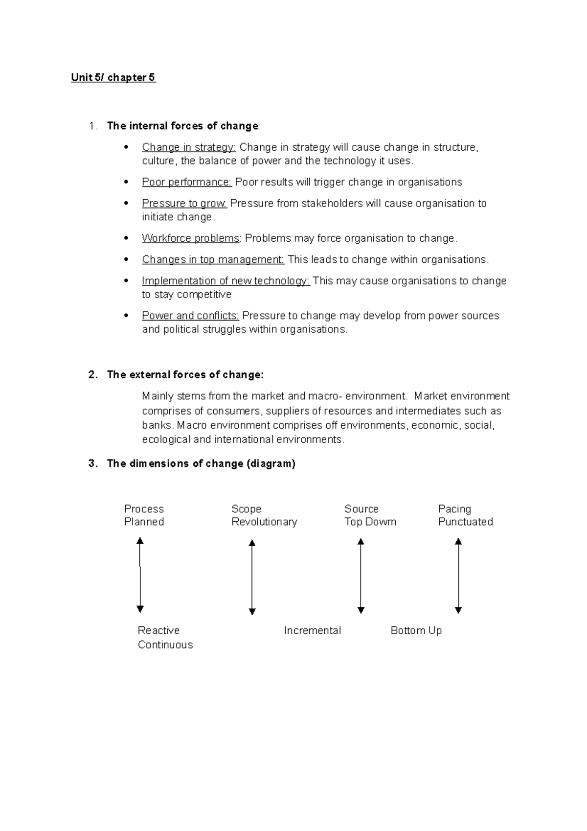 LU 5 - Unit 5/ chapter 5 The internal forces of change: Change in ...